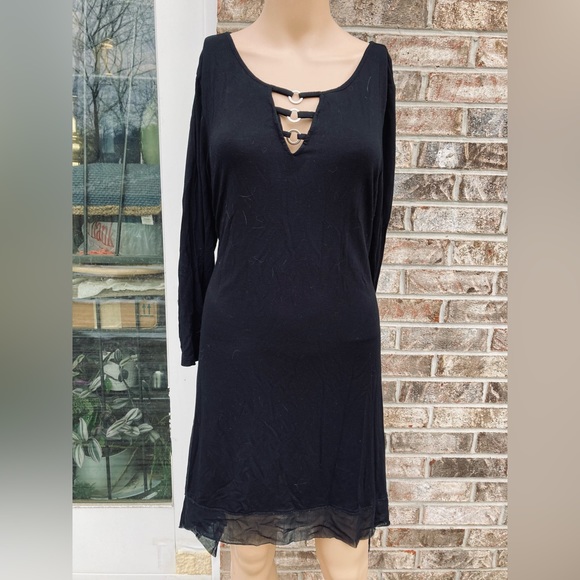 Cable & Gauge | Dresses | Black Flowy Mesh Overlay Goth Vneck Shift ...